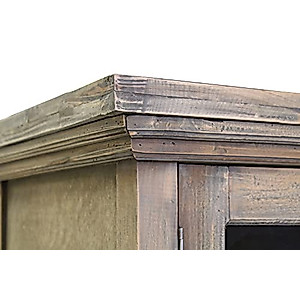 Sunset Trading Cottage Clover Glass Door Credenza Solid Wood Display Cabinet | Fully Assembled Sideboard Buffet Server, 87" Wide, Distressed Driftwood Brown