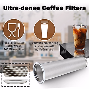 Cold Brew Coffee Maker Pitcher - 64oz Iced Coffee Maker with Stainless Steel Mixing Spoon & Super Dense Filter 3 Steps Finish, Classic BPA Free Sturdy Mason jar Pitcher with Gray Lid Easy to Clean