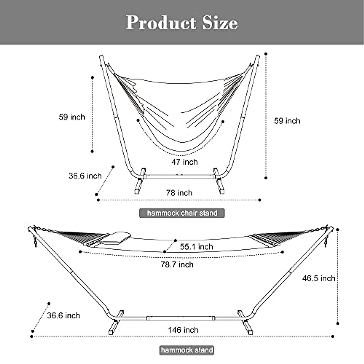 SUNCREAT 2-in-1 Convertible Hammock and Stand, Stand Alone Hammock for Backyard, Patio, Garden, Patent Pending, Blue Stripes
