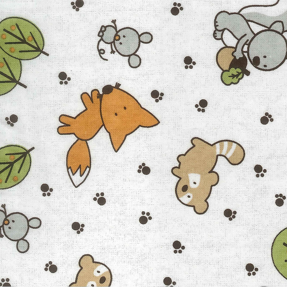 Friendly Forest Deluxe Flannel Swaddle Blanket - Forest Animals Scatter Print Cotton Flannel, Orange, Green, Tan, Gray and White, 48 in x 48 in