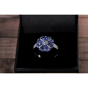 KOKAV 925 Sterling Silver Pear Shape Tanzanite Diamond Accent Flower Ring, Size 8
