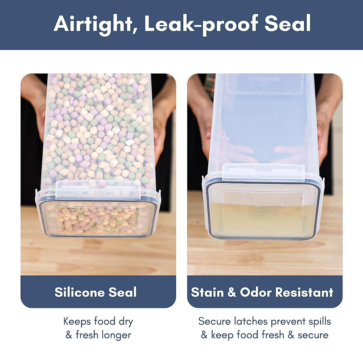 Moretoes Cereal Containers Storage, 10pcs Large Plastic Airtight Food Storage Containers with Lids for Spaghetti Flour Sugar, 6.5L/2pk, 5.2L/2pk, 2.5L/5pk