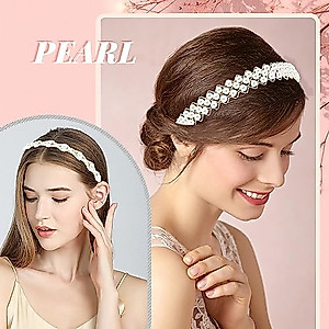 Cinaci 8 Pieces Decorative Gold Wedding Birthday Party Prom Artificial Pearl Headbands Bling Beaded Hair Tiaras Hoops Headpieces Accessories for Women Girls Teens Kids