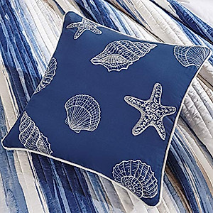 Madison Park Quilt Set Cottage Coastal Design, 6 Piece Set - All Season, Coverlet Bedspread Lightweight Bedding Layer, Shams, Toss Pillows, Full/Queen(90"x90"), Blue/White