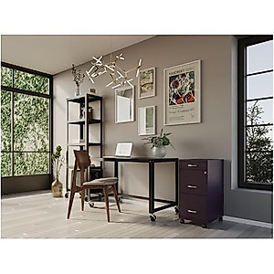 Hirsh Space Solutions 18" Deep Modern Mobile Metal Organizer File Cabinet with Cam Lock & Casters, 3-Drawer, Letter-Size, for Small Home/Home Office in Midnight Purple