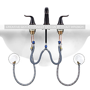 WOWOW Widespread Bathroom Faucet Oiled Rubbed Bronze Bathroom Sink Faucet 3 Hole Vanity Faucet 2 Handle Basin Faucet 8 Inch Mixer Tap with Pop Up Drain and Supply Hose