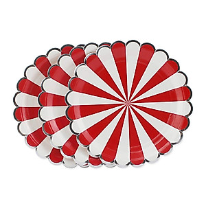 AMYESE Red Striped Round Paper Plates - 9 inch 24 Count Biodegradable Decorative Plates for Birthday Party, Holiday Celebration, Christmas, Graduation, Thanksgiving