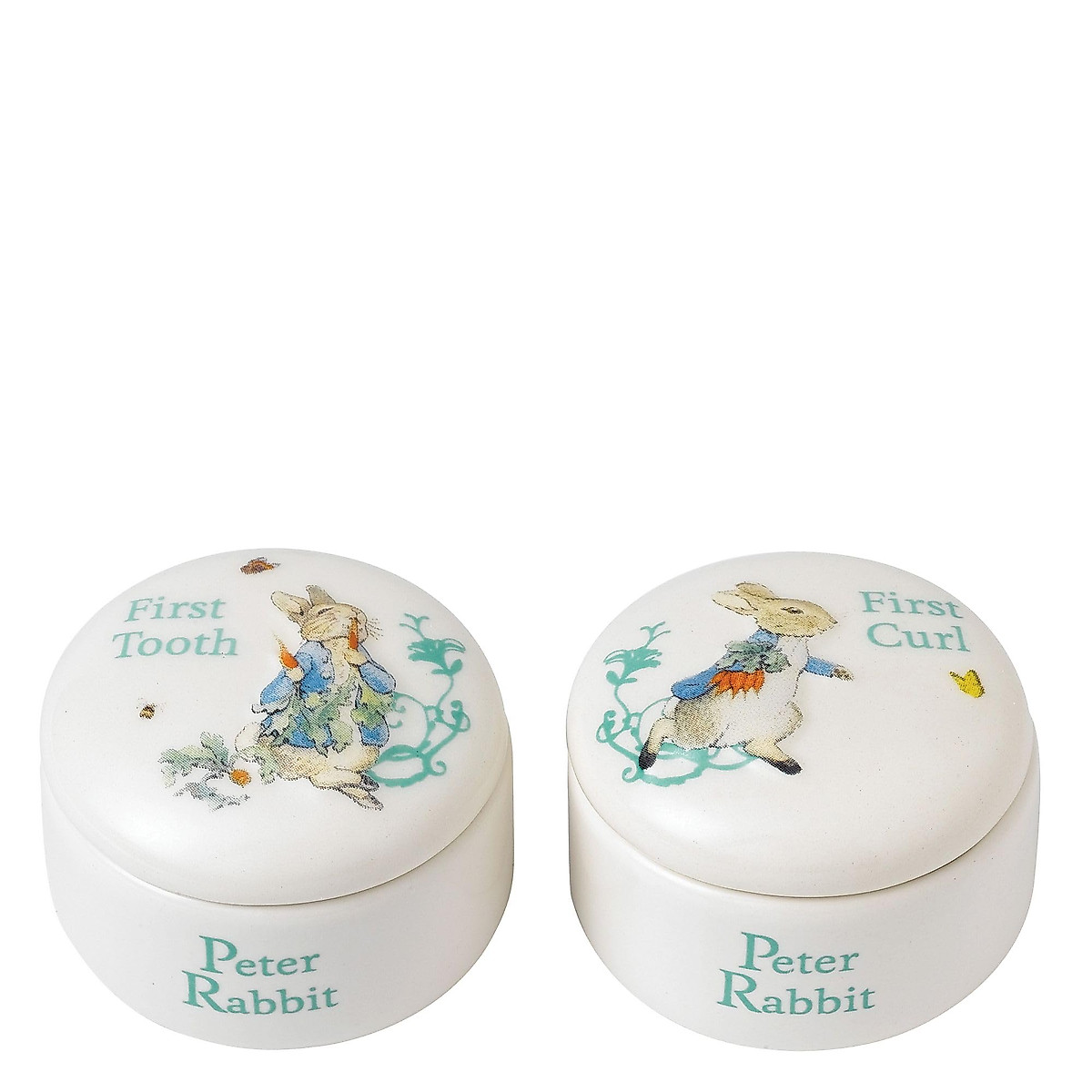 Enesco Beatrix Potter Peter Rabbit Tooth and Curl Boxes Baby Nursery Keepsake Set, 1.26 Inch, White (A25866)