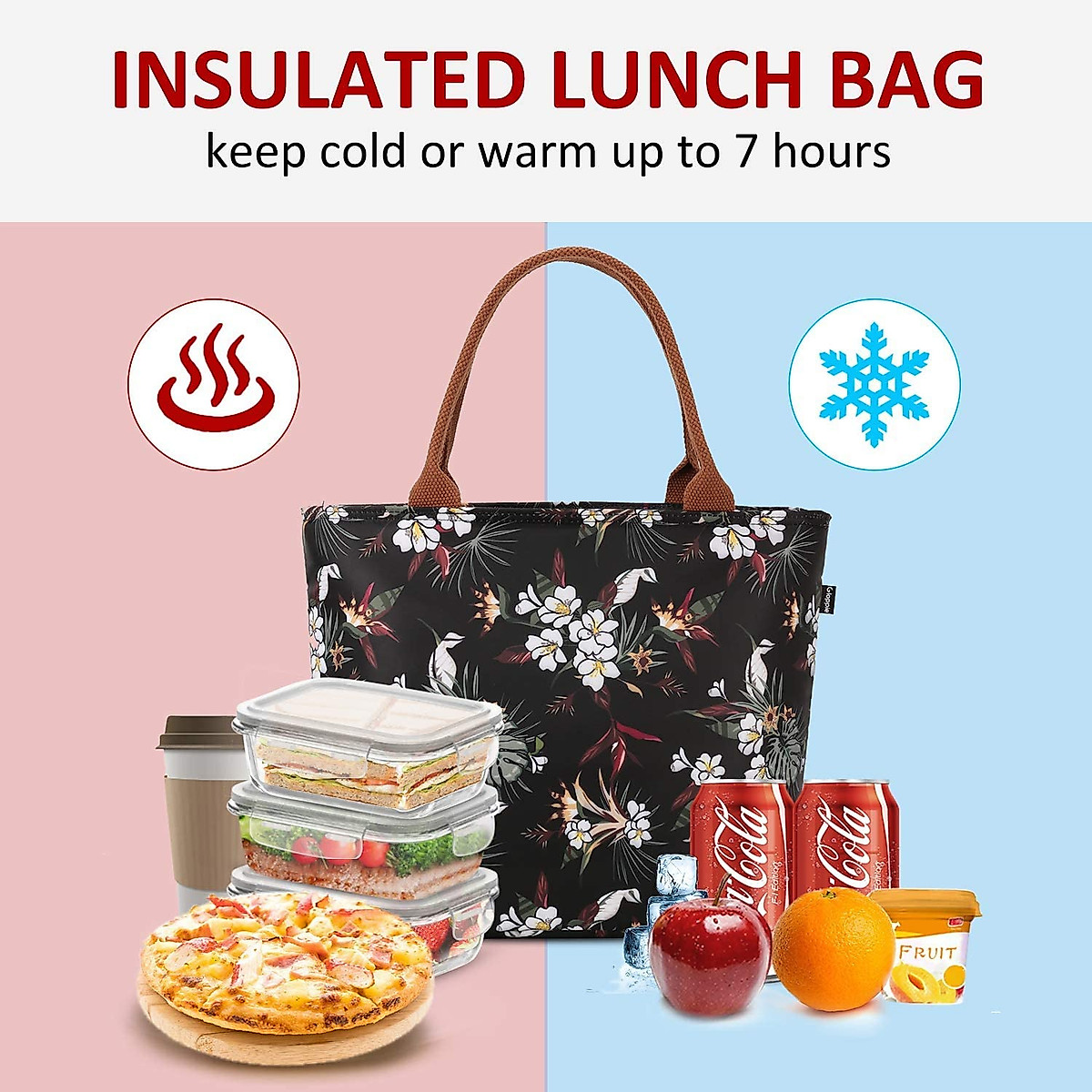Gloppie Insulated Lunch Bags for Women Lunch Box Leak Proof Cooler Tote Purse Large Food Container Meal Prep for Work Beach Picnic 9L White Flower +Maple Leaf