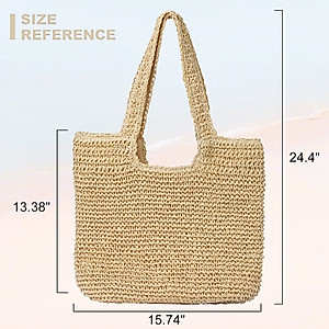 GOLDTIMO Beach Bags for Women - Summer Soft Large Woven Shoulder Purse Handbag, Beach Tote Straw Bag for Summer Vacation, Beige