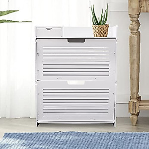 Cbhfmljd Modern Shoe Storage Cabinet, 2-Layer PVC Flip Drawer Shoe Rack Organizer Stand Entryway, Freestanding 2-Tier White Shoe Rack Hallways Photo Frame Tipping Bucket Storage Cabinet Stand