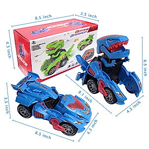 huwairen Dinosaur Toys for 3-6 Year Old Boys for Kids Transforming Dinosaur Car with LED Light and Music Gifts for 4-7 Year Old (Blue)