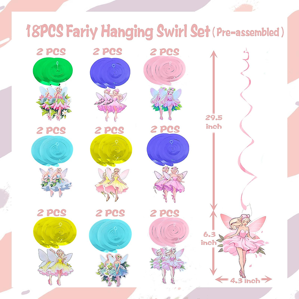 18PCS Fairy Party Decorations Fairy First Birthday Decorations Fairy Birthday Party Supplies Butterfly Birthday Decorations for Girls Fairy Hanging Swirls for Flower Baby Shower Garden Party