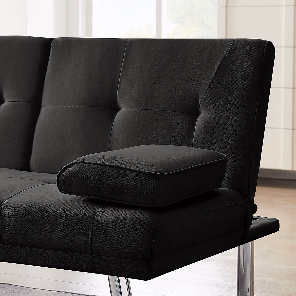 Foldable Convertible Sleeper Sofa Bed with 2 Cupholders,Versatile Futon Couches with Pillow-top Armrest and Sturdy Legs, Two Seater Tufted Comfy Sofa & Couches for Living Room, Bedroom, Small Space