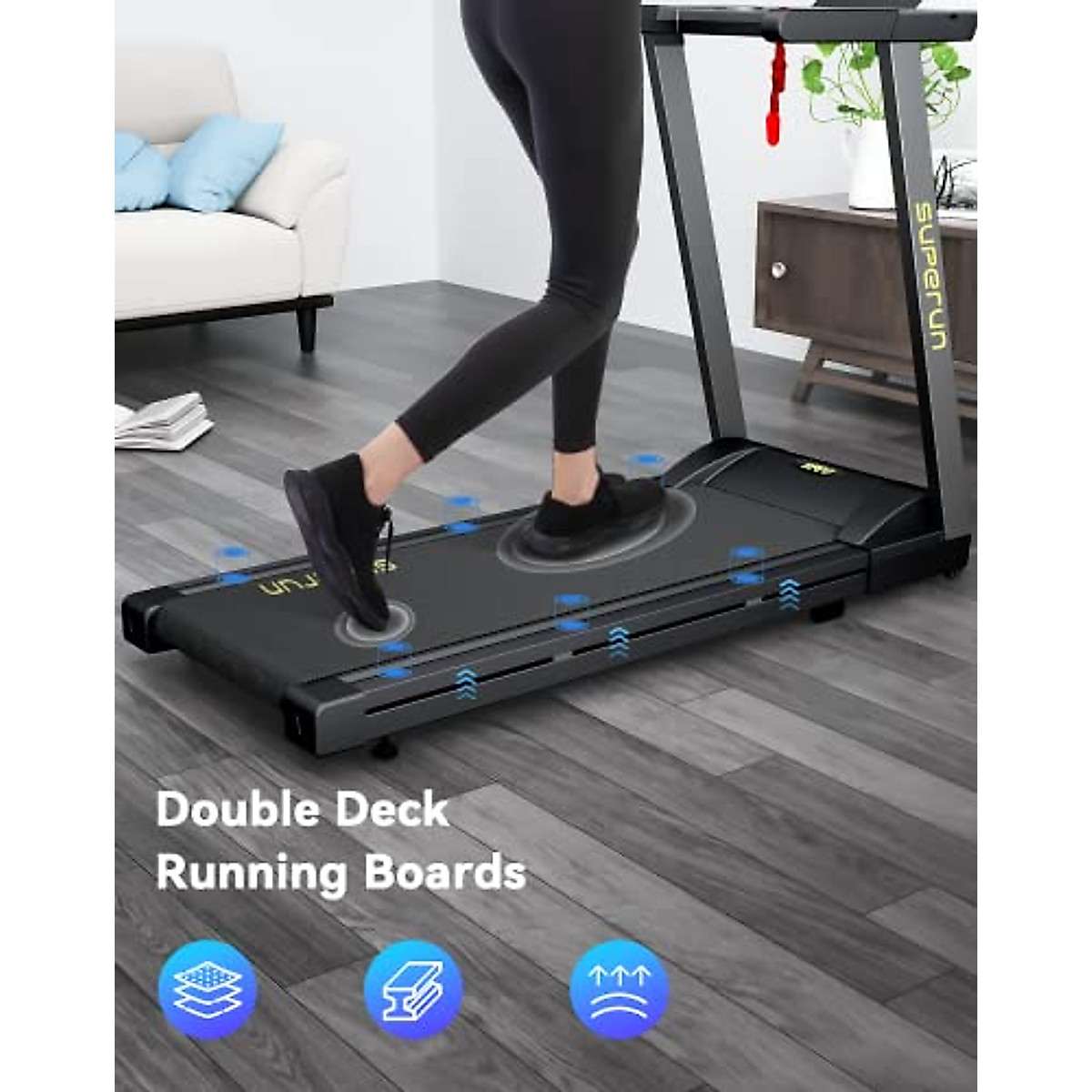 Superun Folding Treadmills for Home, 3HP Treadmill with LED for Walking & Running, Portable Treadmill with Bluetooth Connectivity APP