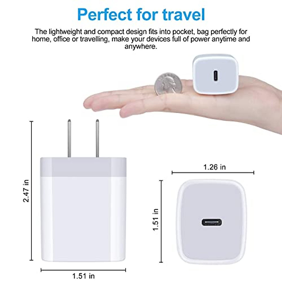 USB C Charger Block Fast Wall Charger Box for Samsung Galaxy A14 5G/A13/A23/A54/A03s/A53/S23/S21 FE/S22/S20 FE/Z Fold 4,iPhone 14/13/12/11/Pro Max,Pixel 7 6,2 Pack 20W Type C Charger PD Power Adapter
