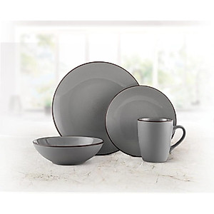 IHIPPO Dinnerware Set Gray 16-Piece Dinnerware Set Stoneware Dishes And Plates Sets Serving Dishes Sets Round Kitchen Dinnerware Set Round Stoneware Dinnerware Dish Set Dinnerware Sets Serive For 4 Pe