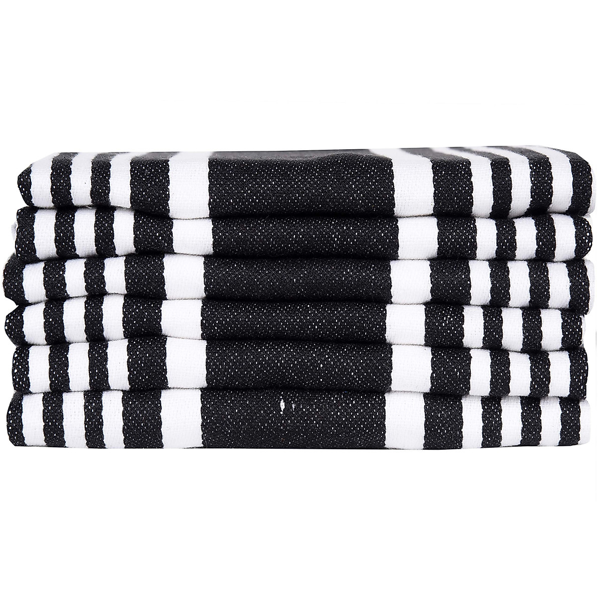 Urban Villa Kitchen Towels 100% Cotton Pack of 6, Highly Absorbent Quick Drying Super Soft Premium Dish Towels for Kitchen with Hanging Loop Hand & Tea Towels - 20x30 Inch, (Black & White, Striped)
