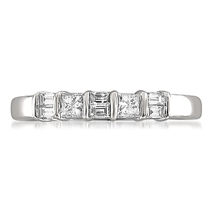 Beyond Brilliance 3/8 Carat Diamond, Channel-Set 14K White Gold Baguette & Princess Cut Diamond Bridal Wedding Band Ring (I-J, I1-I2) Size-5.5