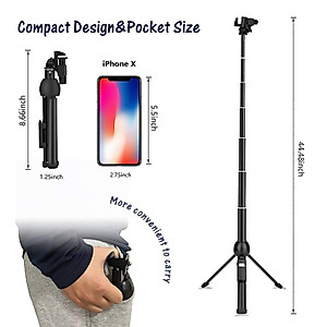 Selfie Stick, Professional 45-Inch Selfie Stick Tripod, Extendable Selfie Stick with Wireless Remote & Tripod Stand for iPhone 14 13 12 11 pro Xs Max Xr X 8 7 6 Plus/Samsung Galaxy Note 9/S9 Plus More