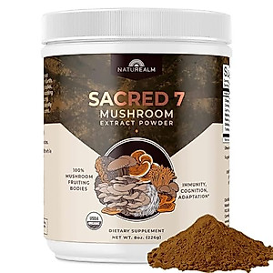 Naturealm - Sacred 7 Mushroom Extract Powder - Filler-Free - Organic - 100 Percent Fruiting Bodies - 8 Oz
