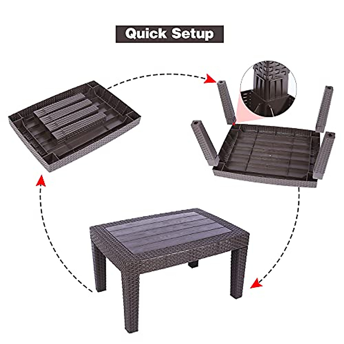 Varbucamp Rattan Outdoor Coffee Tables for Patio, Sturdy Rectangular Faux Wicker Patio Table, Easy to Assemble with Plastic Legs, Brown