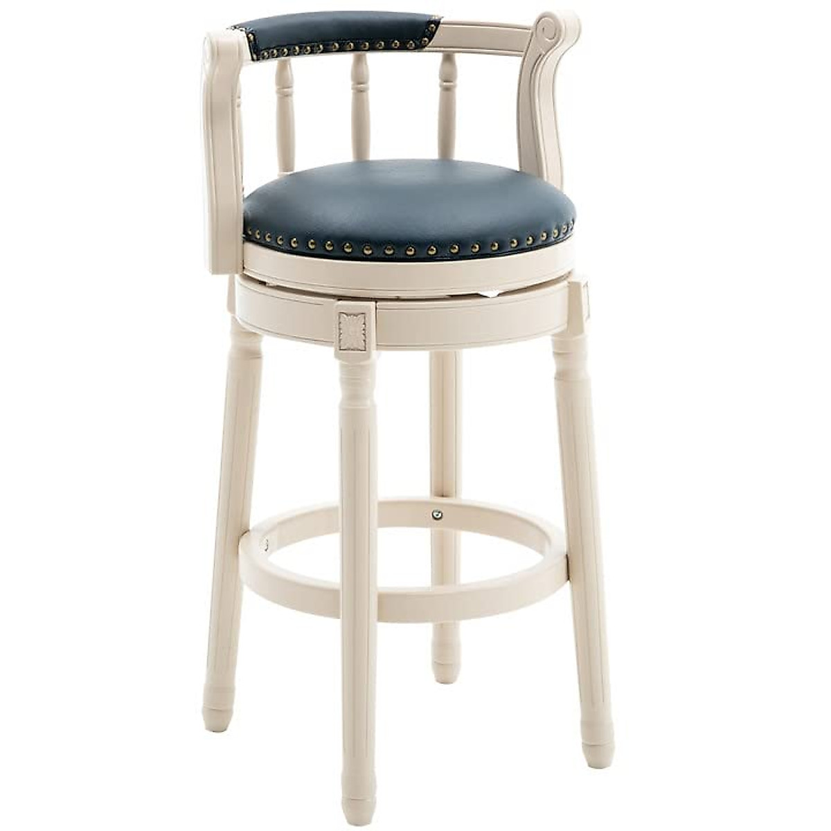AULIFE Cow top Leather Wooden Bar Stools, 360 Degree Swivel Bar Height Chair with Backs for Home Kitchen Counter, Morden Chair Barstools (Ivory Wood 1pc-Blue Seat, Bar Height-Seat Height 29.5”)