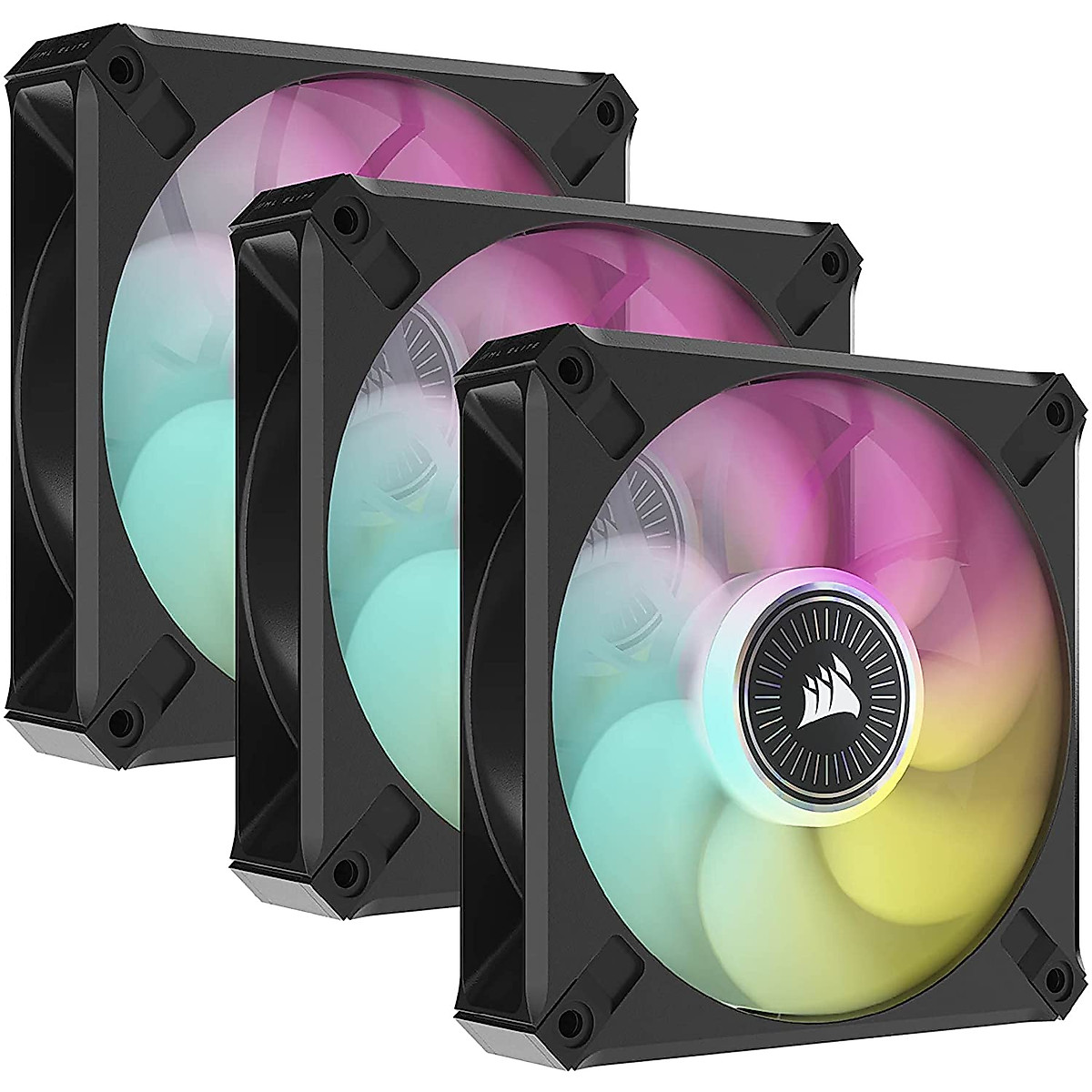 CORSAIR ML120 RGB ELITE, 120mm Magnetic Levitation RGB Fan with AirGuide, 3-Pack with Lighting Node CORE, Black For Radiator