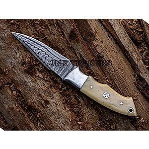 JNR Traders Skinner knife Handmade Damascus skinning knife EDC Knife Gear Bone Collector fixed blade knife Hunting Knife with sheath vk3739