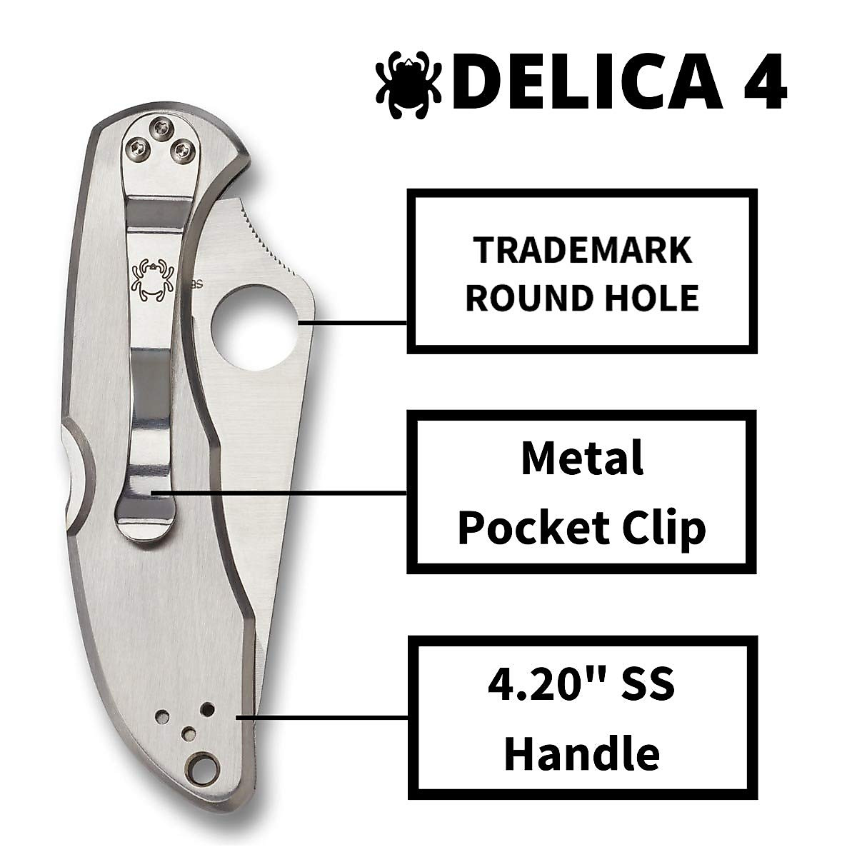 Spyderco Delica 4 Signature Knife with 2.95" Saber-Ground VG-10 Steel Blade and Durable Stainless Steel Handle - PlainEdge - C11P