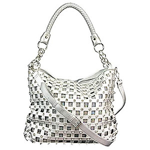 Zzfab Sparkle Rhinestone Suede Hobo Handbag (Silver)