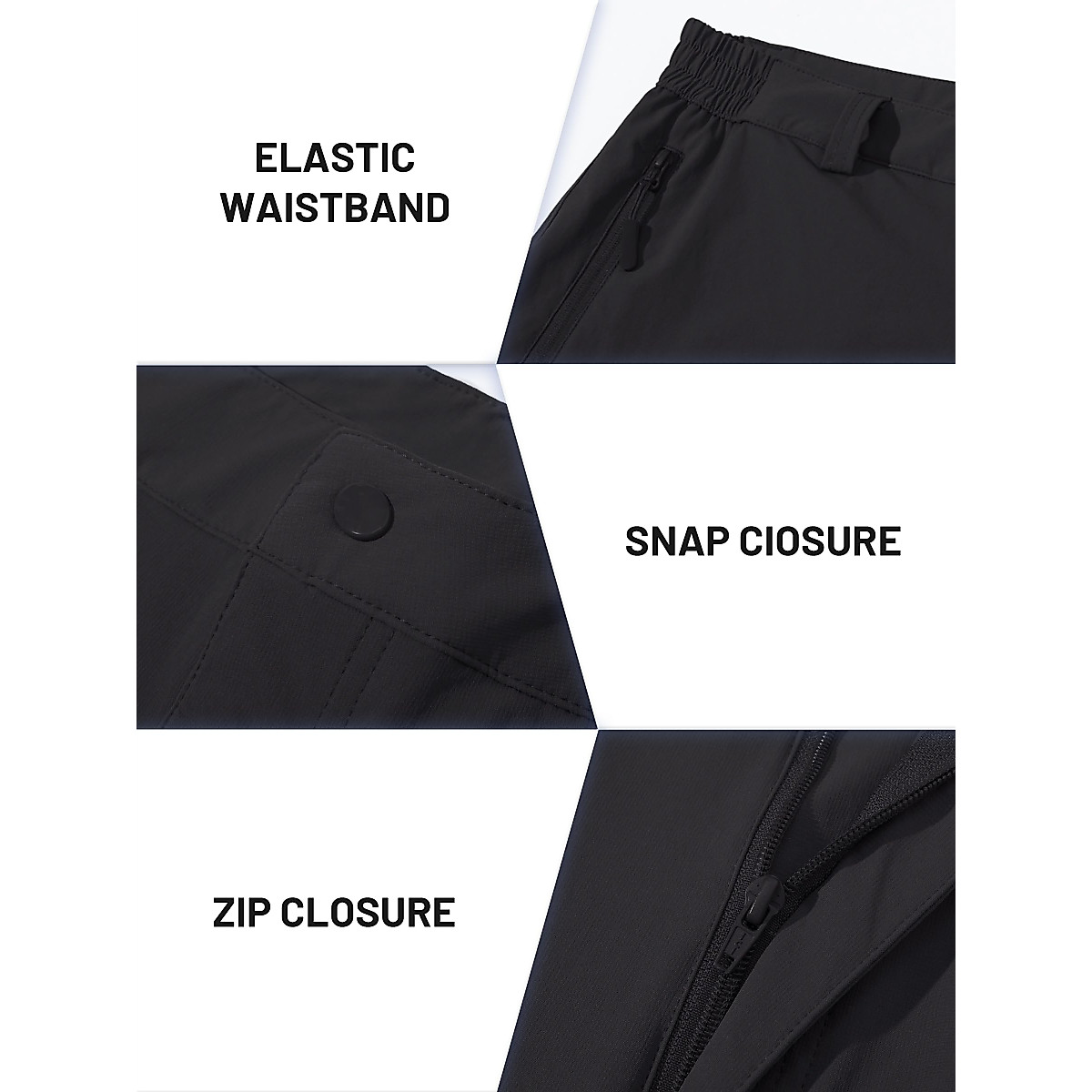 TACVASEN Mens Hiking Shorts Lightweight Quick Dry Black Cargo Fishing Shorts Water Resistant Golf Shorts with Pockets