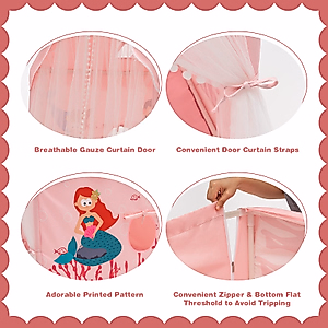 Costzon Kids Tent with Padded Cotton Mat, Large Playhouse for Girls w/Longer Mesh Curtain, Solid Frame, Roll-Up Windows, Indoors and Outdoors Princess Tent Castle Playhouse for Toddlers (Pink)