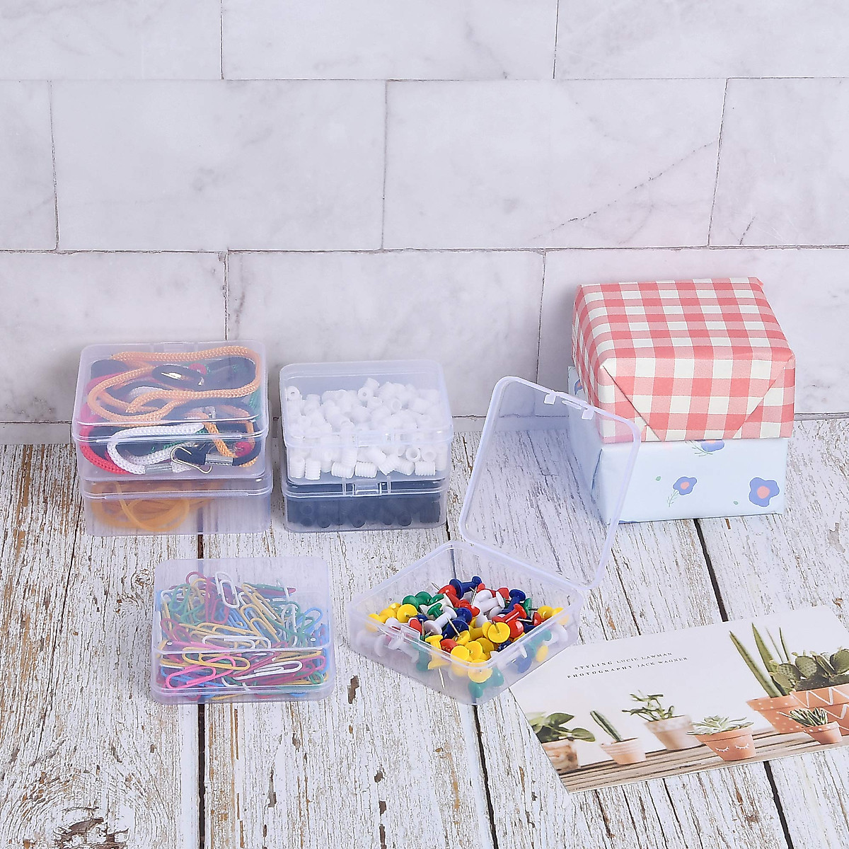 Akamino 30 Pack Small Clear Plastic Beads Storage Containers Box with Hinged Lid for Storage Beads,Crafts, Jewelry, Hardware and Other Small Items Accessories (2.9 x 2.9 x 1 inches)