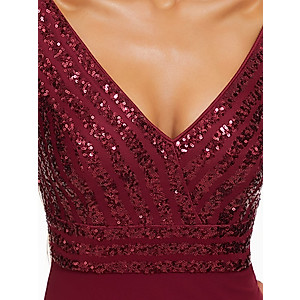 Ever-Pretty Women's Elegant Formal Dress V-Neck Long Sleeve Sequin Maxi Chiffon Evening Dresses Burgundy US04