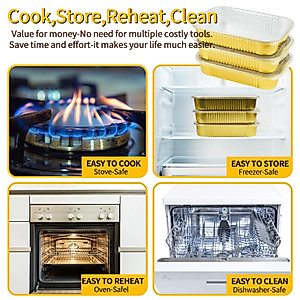 Aluminum Pans with Lids Half Size 9x13 Extra Heavy Duty (15 Pack + 15 Lids), Disposable Gold Aluminum Foil Baking Pan Double Thick Tin Foil Food Container with Lids for Baking, Heating, Meal Prep