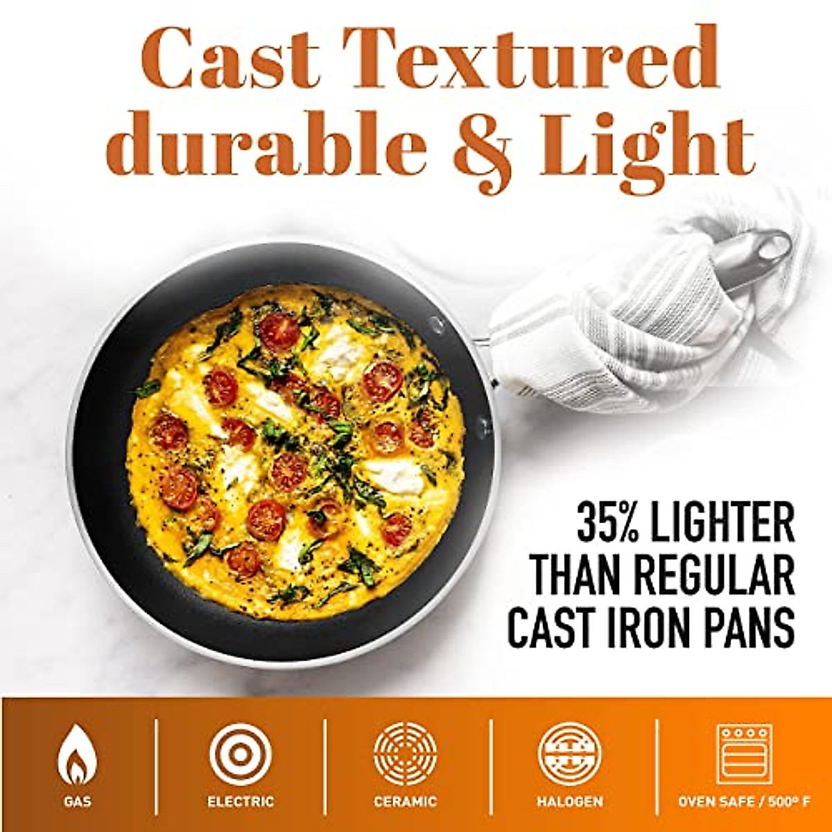 Gotham Steel Copper Cast 10 Piece Pots and Pans Set with Ultra Nonstick Diamond Surface, Includes Frying Pans, Stock Pots, Saucepans & More, Stay Cool Handles, Oven & Dishwasher Safe, 100% PFOA Free