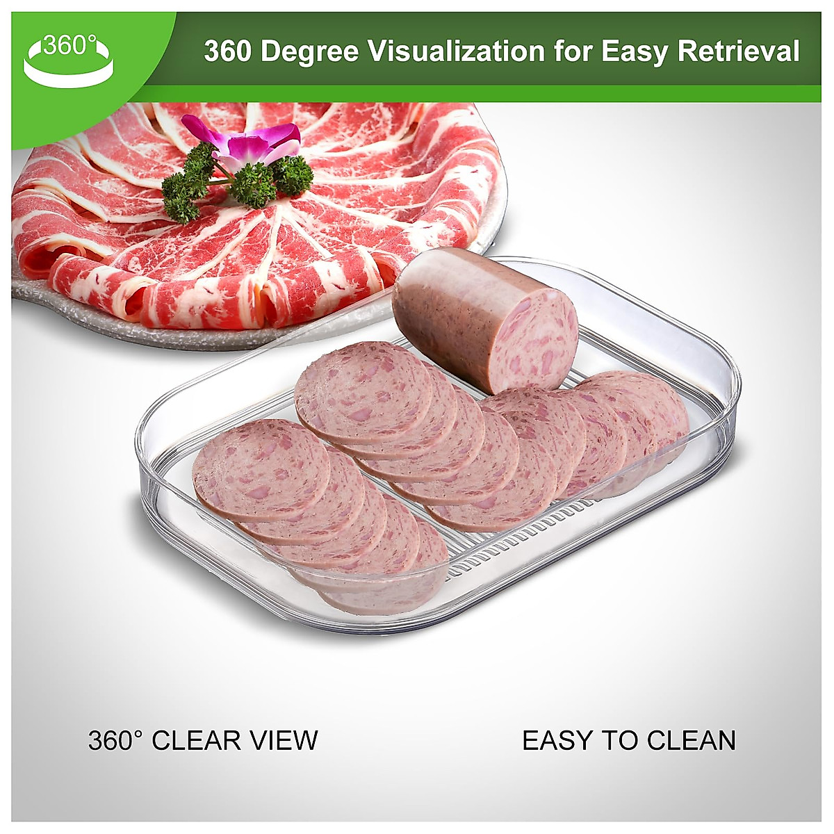 Deli Meat Container for Fridge, Lunch Meat Container for Refrigerator, Cold Cuts Storage Containers for Fridge, Stackable Three-layer Bacon Storage Container for Fridge with 2 Serving Tongs, BPA Free