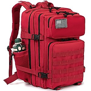 QT&QY Red Military Tactical Backpacks For women Fitness Army Molle Daypack 45L Large 3 Day emergency survival backpack Bug Out Bag Gym Rucksack With Bottle Holder