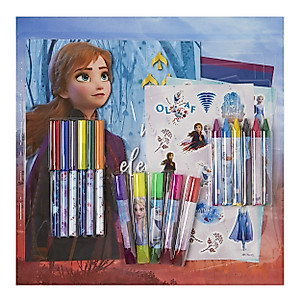 Frozen 2 Deluxe DIY Art Supplies Set with Stencils, Sticker Sheets, Coloring Pad, Markers, Jumbo Crayons, and Glitter Glue