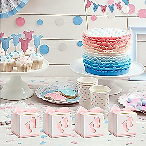 BEISHIDA Pink Baby Girl Shower Favor Boxes Footprint Party Favor Boxes Candy Boxes with Ribbons for Gender Reveal Party Newborn Baby Shower Party Favor (25pcs，2.4 inch)