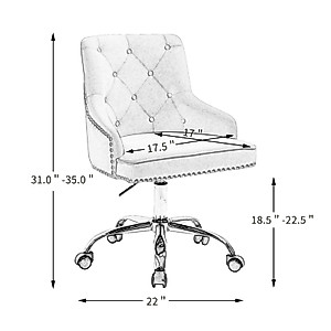 LOVSPATIO Velvet Home Office Chair,Swivel Adjustable Accent Vanity Chair with Golden Legs and Arms Nailhead Trim for Bedroom Living Room Office (Pink)