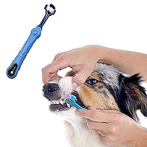 Orgrimmar 2 Pcs Three Sided Pet Toothbrush Dog Brush Addition Bad Breath Tartar Teeth Care Dog Cat Cleaning Mouth