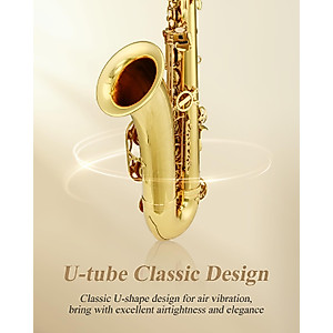 Eastar Tenor Saxophone Student Tenor Saxophone Bb Tenor Sax B Flat Gold Lacquer Beginner Saxophone With Cleaning Cloth,Carrying Case,Mouthpiece,Neck Strap, Reeds, Full Kit, TS-Ⅱ