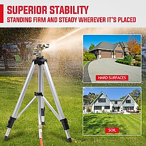 YAMATIC Impact Sprinkler on Adjustable Tripod Base, 360 Degree Large Area, Heavy Duty Adjustable Pulsator Sprinkler for Lawn, Yard and Grass Irrigation, Spray up to 20-90ft(Brass Head)