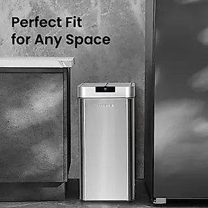 roomwell Automatic Trash Can Kitchen 13+ Gallon - Stainless Steel Garbage Can Touchless with Motion Sensor Lid and Infrared Light with AC Power Adapter (Limitted Edition 2.5 Gallon)