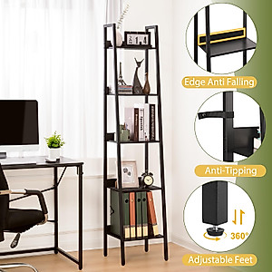 Yoobure Ladder Shelf, 5 Tier Tall Ladder Bookshelf Corner Shelf, Industrial Book Shelf Ladder Bookcase Narrow, Standing Storage Shelves Display Shelf for Bedroom Living Room Office Kitchen Bathroom