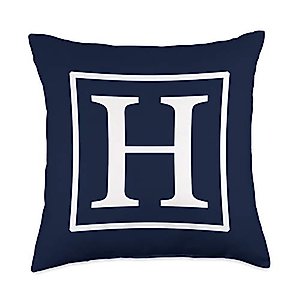 Monogram Gifts by designsanddesigns White English Alphabet Letter H Monogram Initial Navy Blue Throw Pillow, 18x18, Multicolor