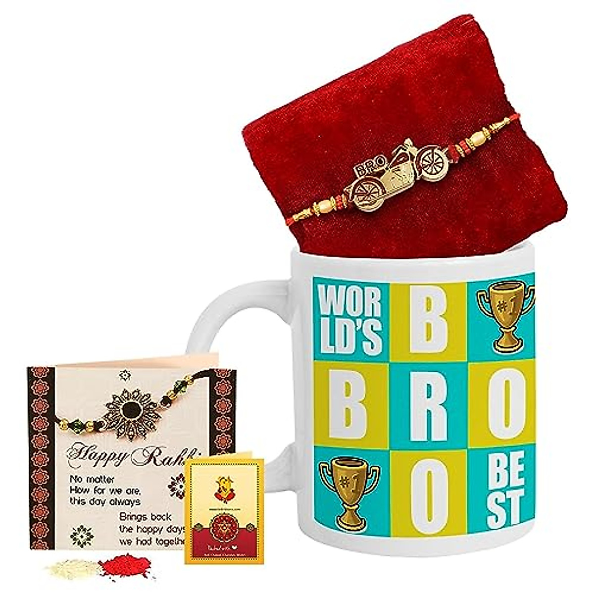 TIED RIBBONS Rakhi for Brother with Gift Set | Bhai Rakhi with Card | Coffee Mug (10 Oz) | Roli Chawal Packet - Raksha Bandhan Rakhi Bracelet for Brother Rakhi for Bhaiya | Bro Rakhi Thread