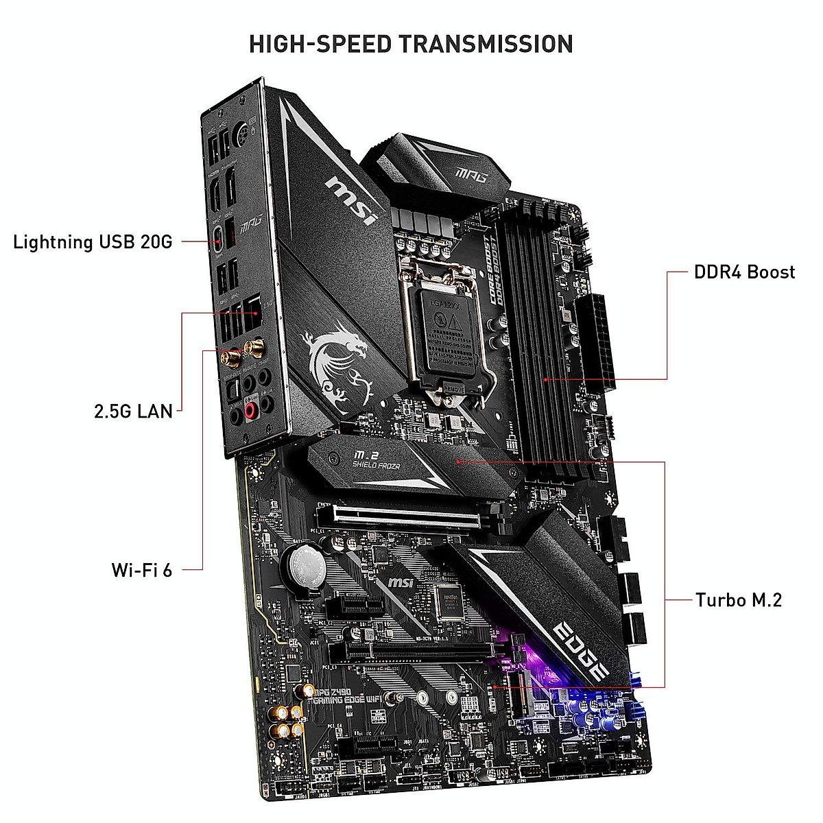 MSI MPG Z490 Gaming Edge WiFi ATX Gaming Motherboard (10th Gen Intel Core, LGA 1200 Socket, DDR4, CF, Dual M.2 Slots, USB 3.2 Gen 2, Wi-Fi 6, DP/HDMI, Mystic Light RGB) (Renewed)